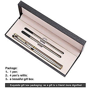 YIVONKA Luxury Ballpoint Pens Best Ball Pen Gift Set for Men & Women Professional Executive Office Nice BallPens Classy Gift Box Ballpoint Black Refill Line width 0.5mm (Silver)