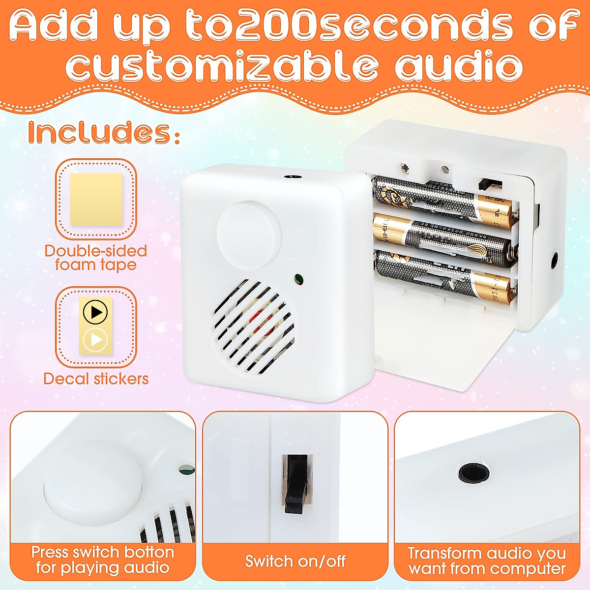 Fiada 2 Packs 200 Second Voice Recorder for Stuffed Animal, Record Custom Message for Plush Toy, Stuffed Bear Toy, Doll Toy, and Pillow