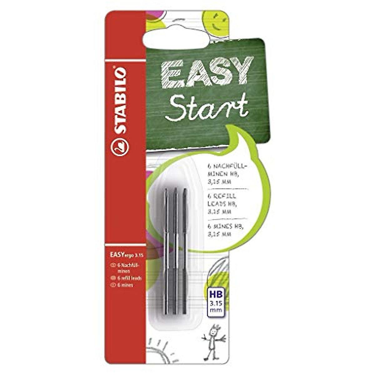 STABILO Ergonomic Mechanical Pencil EASYergo 3.15 Refill Leads - Pack of 6 - HB