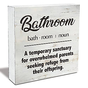 Bathroom Definition Wood Box Sign Rusitc Wooden Box Sign Farmhouse Bathroom Restroom Toilet Desk Shelf Decor (5 X 5 Inch)