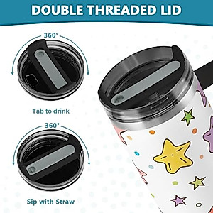 FRCSDIY Cartoon Stars Insulated Tumbler with Handle and Straw Lid,40oz Leakproof Stainless Steel Cup BPA-Free Water Bottle