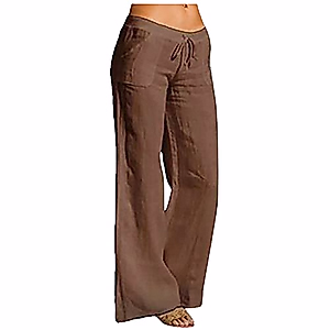 Bravetoshop Women's Casual High Waisted Wide Leg Pants Drawstring Pockets Palazzo Lounge Trousers (Coffee,XXXL)