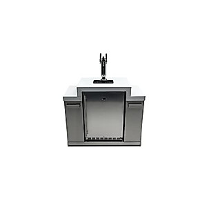 Mont Alpi MA-KEG Stainless Steel Outdoor Rated 3 Beer Tap Kegerator Keg Center Refrigerator Module w/Digital Display + White Granite Countertop - Holds 3 Pony Kegs - Fits Island Grills