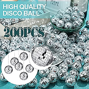 200 Pcs Disco Balls Ornament Mini Disco Balls Small Mirror Silver Hanging Decorations Reflective Disco Ball for 70s Disco Themed Party Christmas Tree Birthday Wedding (1.2 Inch)