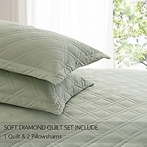 COZYART Sage Green Quilt Set Full/Queen Size, Bedspread Quilt Sets Soft Lightweight Quilted Coverlet Bedding Sets for All Season, 3 Pieces, 1 Quilt 2 Pillow Shams