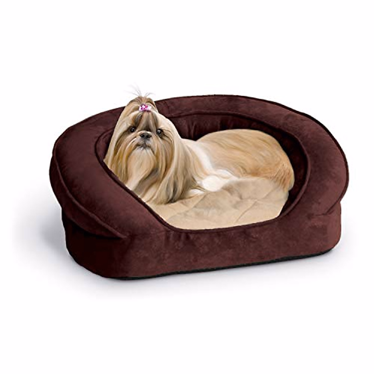 K&H PET PRODUCTS Deluxe Ortho Bolster Sleeper Pet Bed Eggplant Paw Print Medium 30 Inches