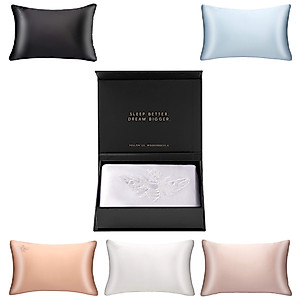 QUEEN BEE SILK - Silk Pillowcase for Hair and Skin - 22 Momme Mulberry Silk - Charmeuse Weave - Envelope Closure - Standard Size - White