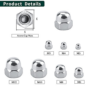 M10-1.5 (20 pcs) Acorn Hex Cap Nuts Metric Dome Head Nuts, 304 Stainless Steel 18-8, Plain Finish, DIN1587