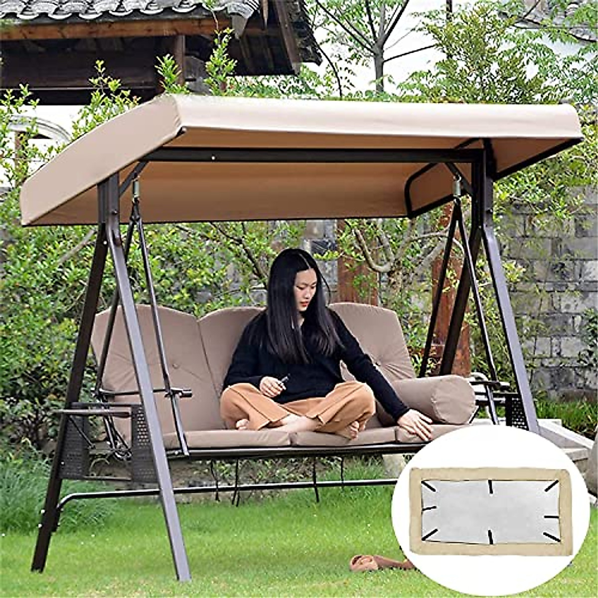 Swing Canopy Replacement Cover, 75×47×7/9 in Waterproof Windproof Anti-UV Heavy Oxford Cloth Patio Garden Swing Canopy Replacement Top Cover (red)