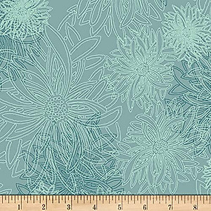 Art Gallery Fabrics Art Gallery Floral Elements Aquarium Fabric, Teal Grey