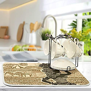 African Woman Silhouette Dish Drying Mat 24"x18" Absorbent Machine Washable Hanging Fast Dry Pad Dish Protective Mat for Kitchen Countertop Heat Resistant Dinner Table Mat