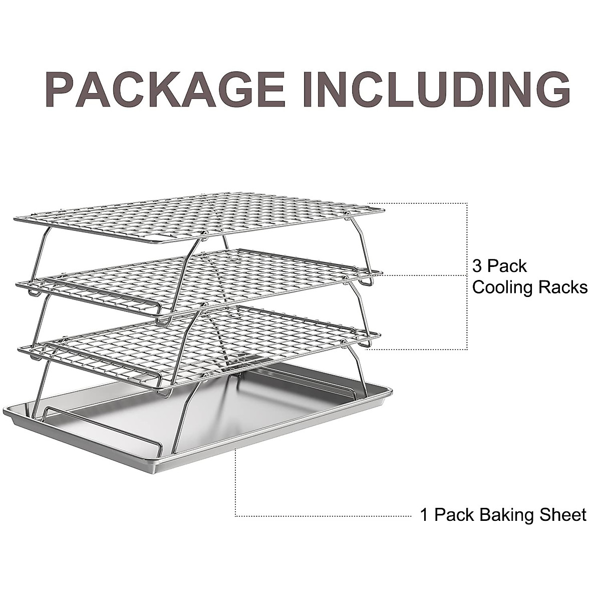 Blackhoso 3-Tier Cooling Rack with Baking Sheet for Cookies Cakes Pies, Baking Jerky Rack 304 Stainless Steel, Oven & Dishwasher Safe