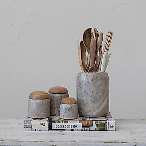Creative Co-Op Modern Marble Canister with Wood Lid, Natural
