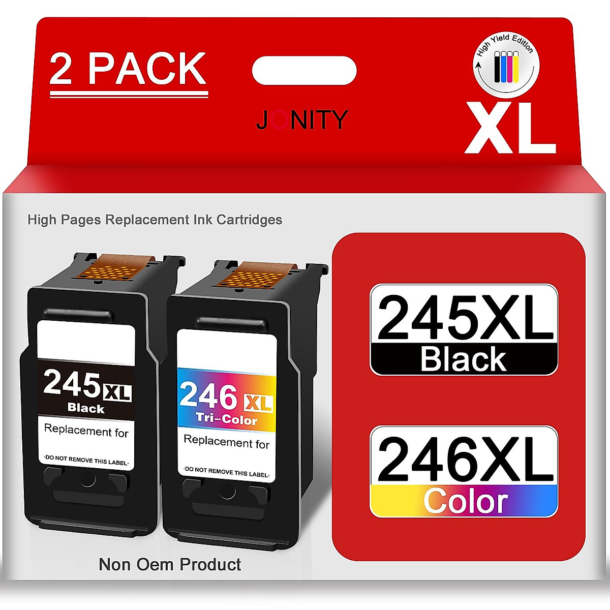 JONITY Remanufactured Ink Cartridges 245 XL and 246 XL Replacement for Canon 245 & 246 PG 245XL CL 246XL for Canon PIXMA MX492 MX490 MG2920 MG2922 MG2420 IP2820 Printer (1 Black 1 Tri-Color)