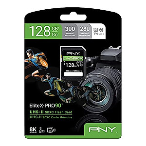 PNY 128GB EliteX-PRO90 Class 10 U3 V90 UHS-II SDXC Flash Memory Card