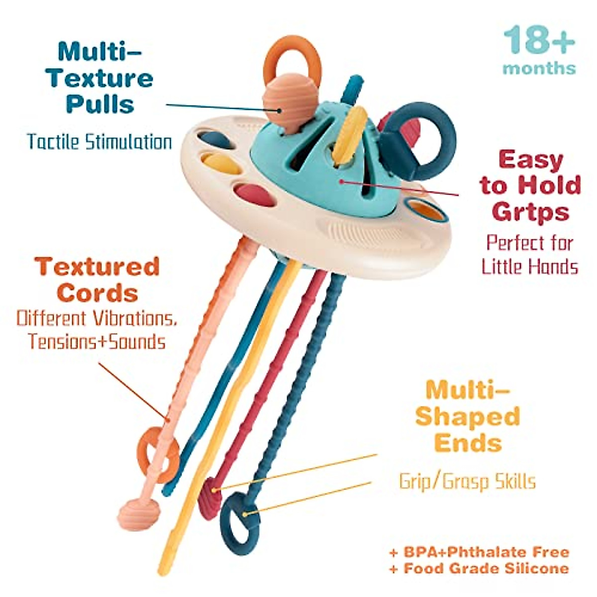 Baby Sensory Montessori Silicone Toy for 6-12 Months, Travel Pull String Toy for 12-18 Months, Developing Fine Motor Skill, Multi-Sensory Activity Toy for 1 Year Old Toys, Birthday Gift for Toddlers