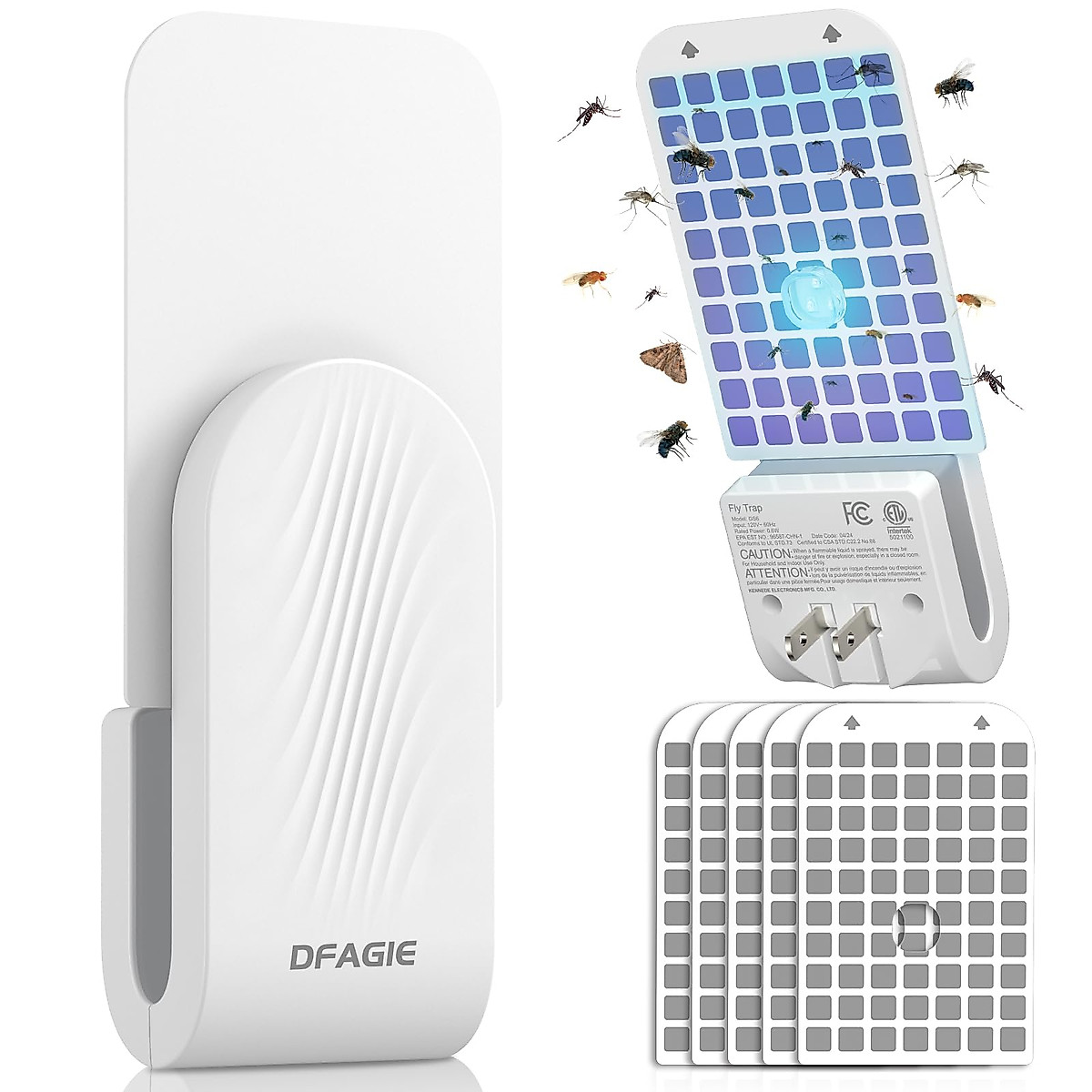 DFAGIE Fly Trap Indoor(1 Device + 5 Glue Cards), Mosquito Trap,Fly Trap,Plug-in Flying Insect Trap for Flies, Fruit Flies, Mosquito, Moths, Gnats, Gnat,White