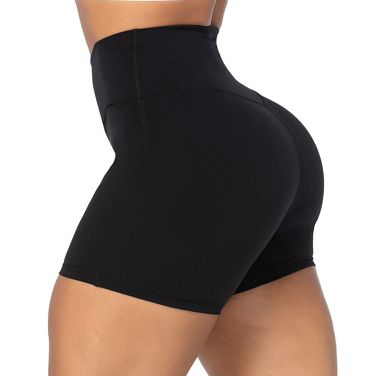 Sunzel Softmax Crossover Biker Shorts for Women, No Front Seam V High Waist Yoga Workout Gym Shorts with Tummy Control Black Large