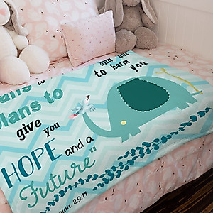 Yamco Elephant Throw Blanket - Christian Gifts for Kids - Religious for Christian Friends 50" x 40" Blankets - Bible Verse Church Catholic Gift - Baby Shower First Communion Ideas - Confirmation Gifts