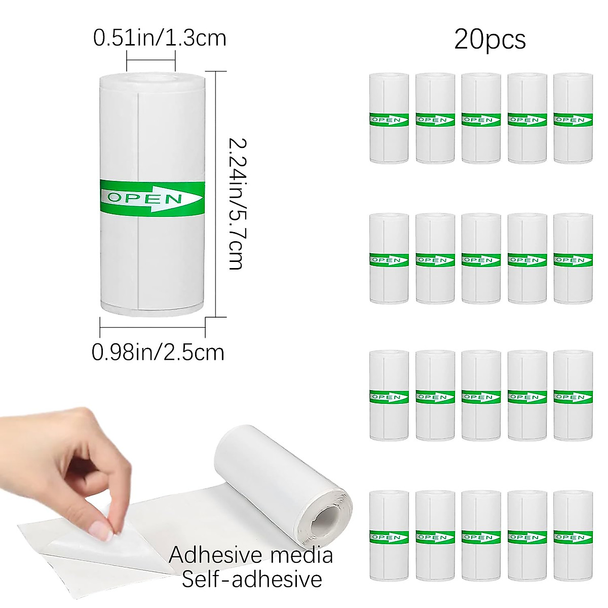 20 Roll Mini Thermal Printer Sticker Paper 57 x 25 mm Self Adhesive Thermal Paper Printable Sticker Paper Mini Pocket Printer Sticker Paper for Most Kids Instant Camera Photo Journal Notes Memo