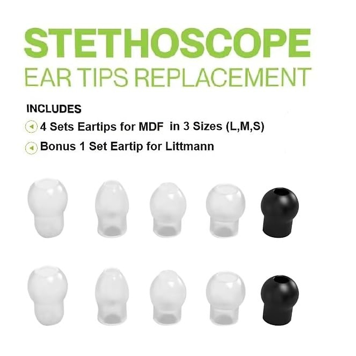 5 Pairs 3 Sizes(S/M/L) MDF Stethoscope Ear Tip Pieces Earplug Replacement Parts, Soft Silicone Prestige ADC Stethoscope Eartip Earbuds Spare Part, Bonus 2Pcs Ear Bud Cover for Littmann Stethoscope