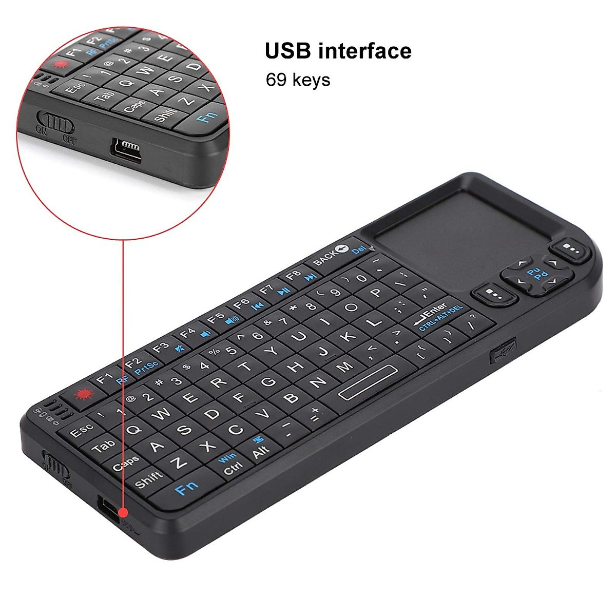 125 2.4G Mini Wireless Keyboard with Touchpad Mouse, 69 Keys USB Wireless Keyboard, 3-in-1 Multifunction UKB-100-RF USB Pocket Mini Wireless Keyboard for PC/Tablets/TV/Xbox/Smartphones
