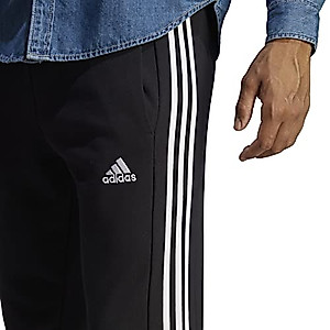 adidas Men's Essentials French Terry Cuffed 3-Stripes Pants, Black/White, Medium