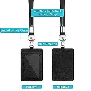 2 Pack Badge Holders, Vertical PU Leather ID Badge Card Holder with 1 Clear ID Window, with Detachable Neck Lanyard Strap and Retractable Badge Reel ID Card Holders Set