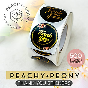 Peachy + Peony - 1.5 Inch Thank You Stickers Small Business - 500 Waterproof Gold Foil Thank You Labels for Packaging, Mailers, Etsy, Bakery – Thank You for Supporting My Small Business Stickers Roll