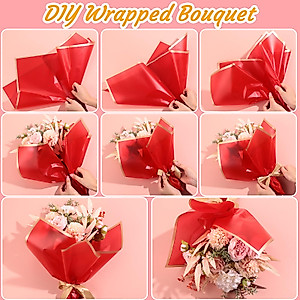 Yahenda 420 Sheet Flower Wrapping Paper Flower Bouquet Wrapping Paper Sheets with Gold Edge Korean Style Wrapping Paper for DIY Craft Gift Package Decoration Floral Supplies, 23 x 23 Inch (Red)