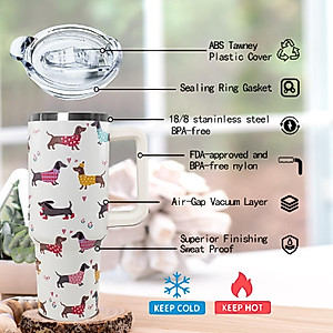 wmvhdiw 30 Oz Tumbler With Handle,Dachshund Coffee Travel Mug Cup Water Bottle, Dachshund Decor, Dog Gifts for Women