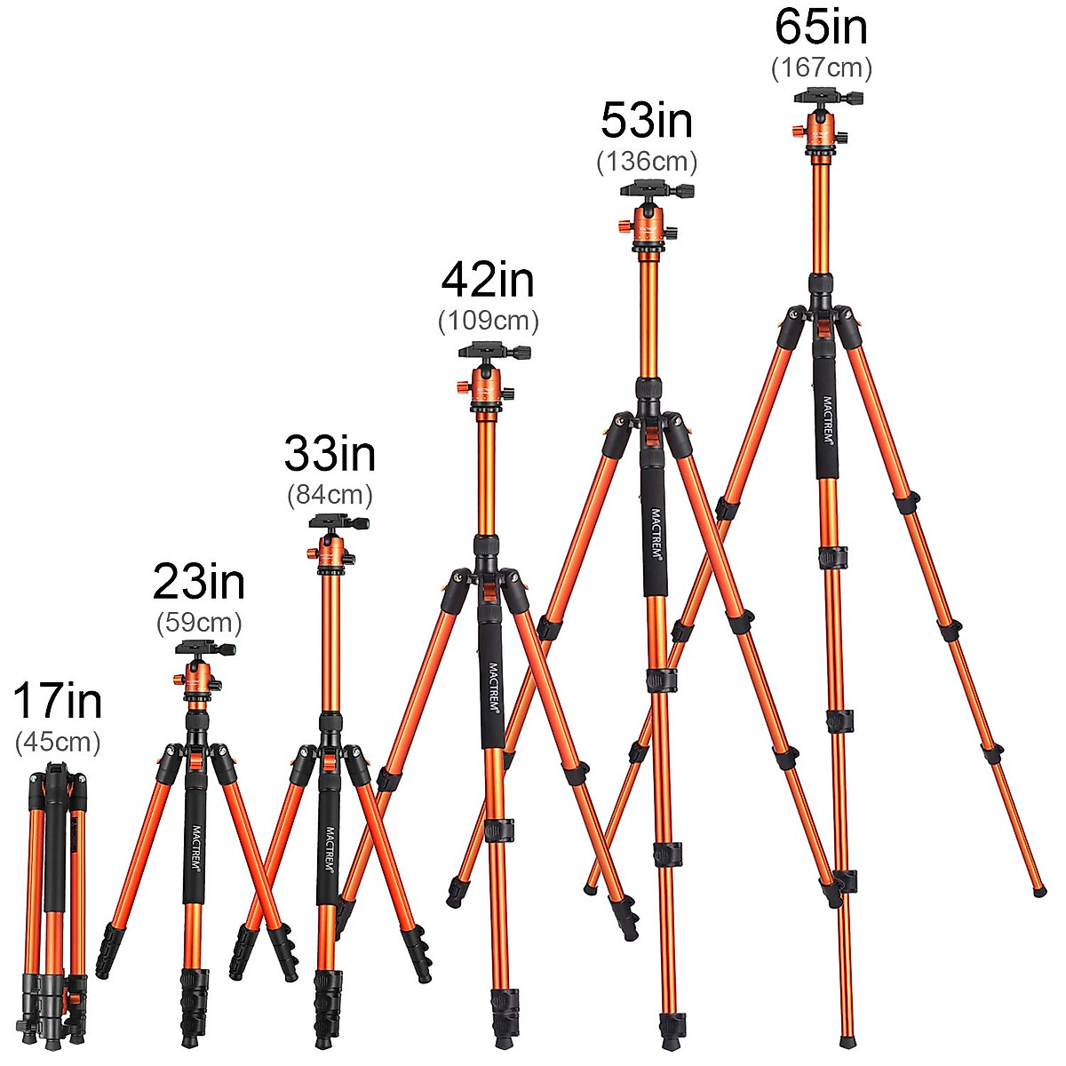 MACTREM 67" Camera Tripod, DSLR Tripod Heavy Duty for Travel, 360 ° Ball Head Professional Aluminum Tripod & Monopod with Carry Bag Compatible with Canon Nikon Binoculars Laser Telescope (Yellow)