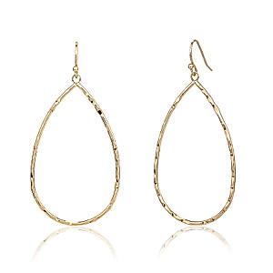 Pomina Lightweight Open Gold Teardrop Earrings Simple Basic Geometric Gold Dangle Drop Earrings for Women (TextureTeardrop_Gold)