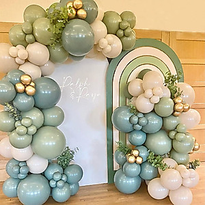 136PCS Dusty Green Blue Balloon Garland Arch Kit Green Ash Mist Green Blue Haze Fog Blue Sand White Gold Balloons for Boho Baby Bridal Shower Wedding Birthday Party Decorations
