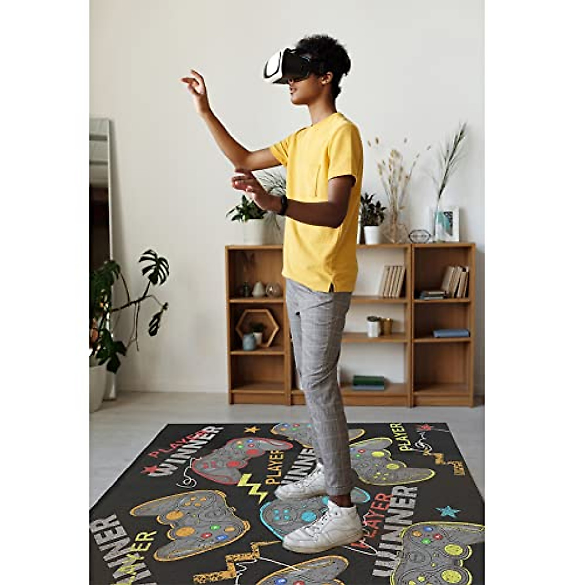 Gaming Room Carpet Rugs for Kids Teen Boys Bedroom, Gamer Room Decor Area Rug Carpet for Men Teenage, Non Slip Gamepad Gaming Chair Rug Mat for Playroom Wood Floor Living Room Desk Carpet, 59"*39"