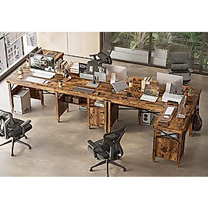 Bestier L-Shaped Home Office Computer Desk with Storage Cabinet & Bookshelf, Farmhouse Office Table for Writing Study, 60 x 42 Inch Corner Desk or 82.3 Inch 2 Person Long Desk, Rustic Brown