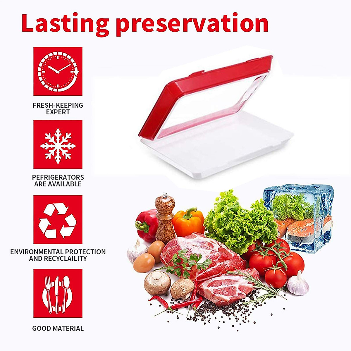 Food Plastic Preservation Tray, Stackable Food Tray Reusable Creative fresh tray food storage for Food Preservation (6 Pack)