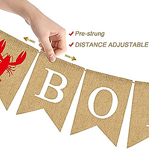 Pudodo Jute Burlap Crawfish Boil Banner Rustic Summer Lobster Birthday Party Mantle Fireplace Decoration