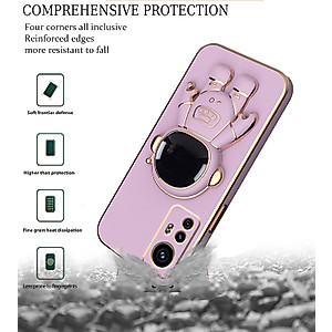 Compatible with Redmi Note 12s Case with Plating Creative Astronaut Cartoon Holder Pink, Xiaomi Redmi Note 12s Phone Case Silicone Shockproof Stand Soft TPU Protective Slim Cover (Purple)