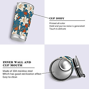 sanluoli Flat Geometric Pattern Lily Colorful Stainless Steel insulated coffee cup with Straw Leak Resistant Flip mug for hot drinks for outdoor reusable tumbler with lid and straw 20 OZ