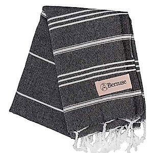 Bersuse 100% Cotton Anatolia Turkish Hand Towel - 23x43 Inches, Black