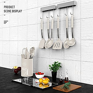 Large Silicone Cooking Utensils Set - Heat Resistant Kitchen Utensils,Turner Tongs,Spatula,Spoon,Brush,Whisk,Stainless Steel Silicone Cooking Tool for Nonstick Cookware,Dishwasher Safe (Khaki)