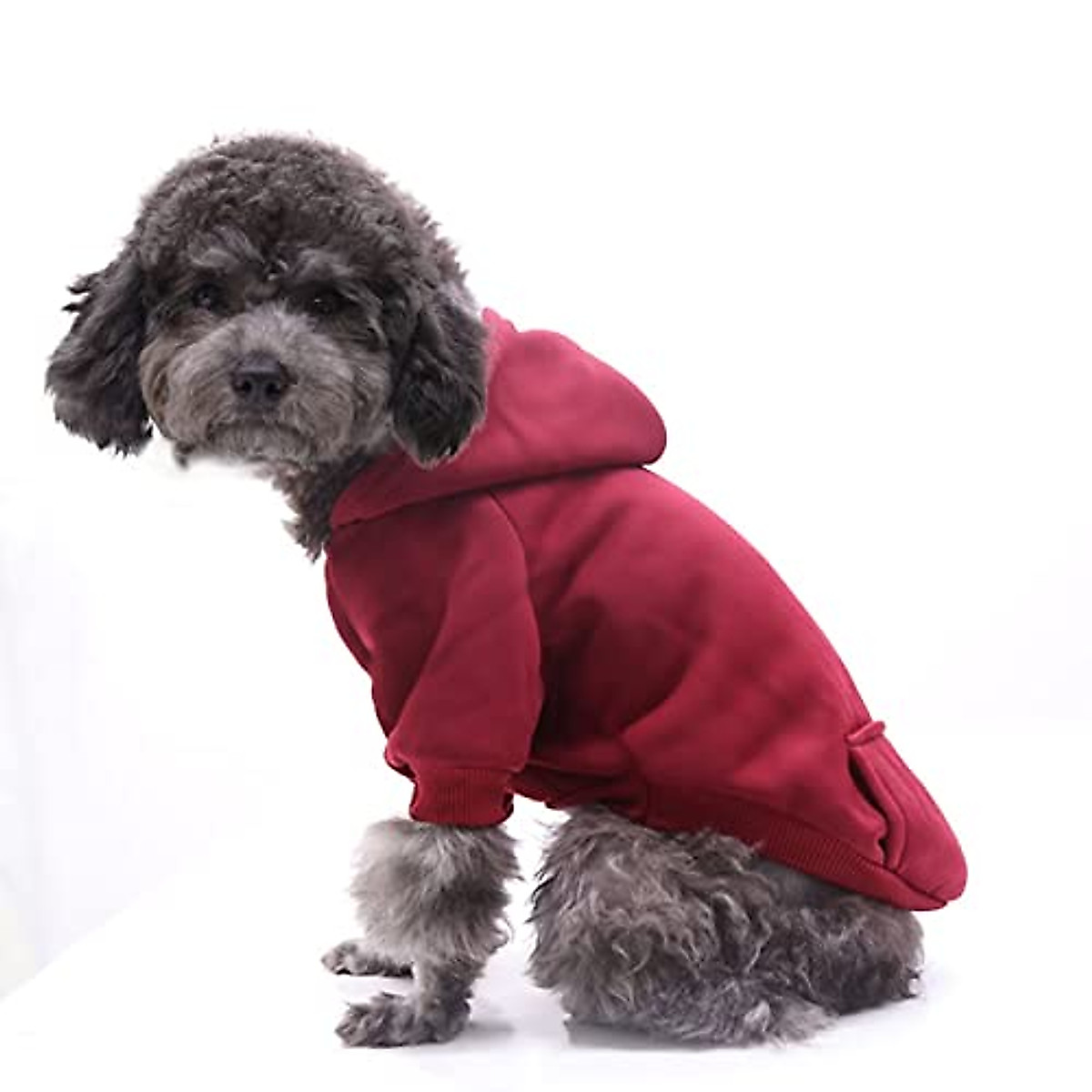 Dog Hoodie with Pocket Pet Warm Sweater for Winter Small Medium Dogs Puppy Coat Red XS