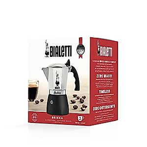 Bialetti - New Brikka, Moka Pot, the Only Stovetop Coffee Maker Capable of Producing a Crema-Rich Espresso, 2 Cups (3,4 Oz), Aluminum and Black