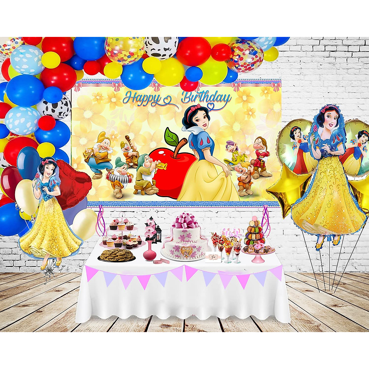 huio Princess Backdrop for Snow White Theme Birthday Party Supplies 5x3ft Snow White Theme Banner for Party Cake Table Decorations Baby Shower Banner