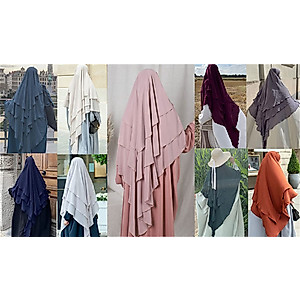 SYANKANGXIAO Ramadan Eid Prayer Garment Long Khimar Hijab Scarf Wrap 3 Layer Abaya Jilbab Muslim Islam Women Niqab Hijab (Black)