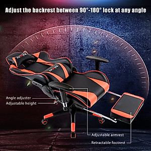 FICMAX Massage Gaming Chair Ergonomic Gamer Chair with Footrest Reclining Computer Gaming Chair Racing Style Home Office Chair High Back Gaming Desk Chair with Headrest and Lumbar Support(Black/Red)