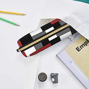 IMPCOKRU Small Pencil Bag Study Pencil Bag Key Pouch,Red Black and Gray Plaid,Stationery Storage Pencil Case for School Office Travel