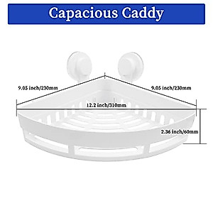 suiwotin Corner Shower Caddy Suction Cup, Vacuum Adhesive Bathroom Shower Shelf, No-Drilling Removable Shower Storage Organizer, Waterproof Shower Basket for Kitchen (White)