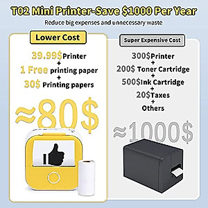 T02 Mini Printer Sticker Maker - Portable Pocket Thermal Instant Photo Printer - T02 Sticker Maker Machine Mini Printer, Wireless Receipt Label Maker Printer for Sticky Scrapbook, Label
